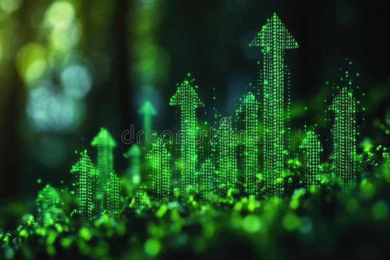 Data Growth Visualization Digital Arrows in Lush Forest Infographic ...