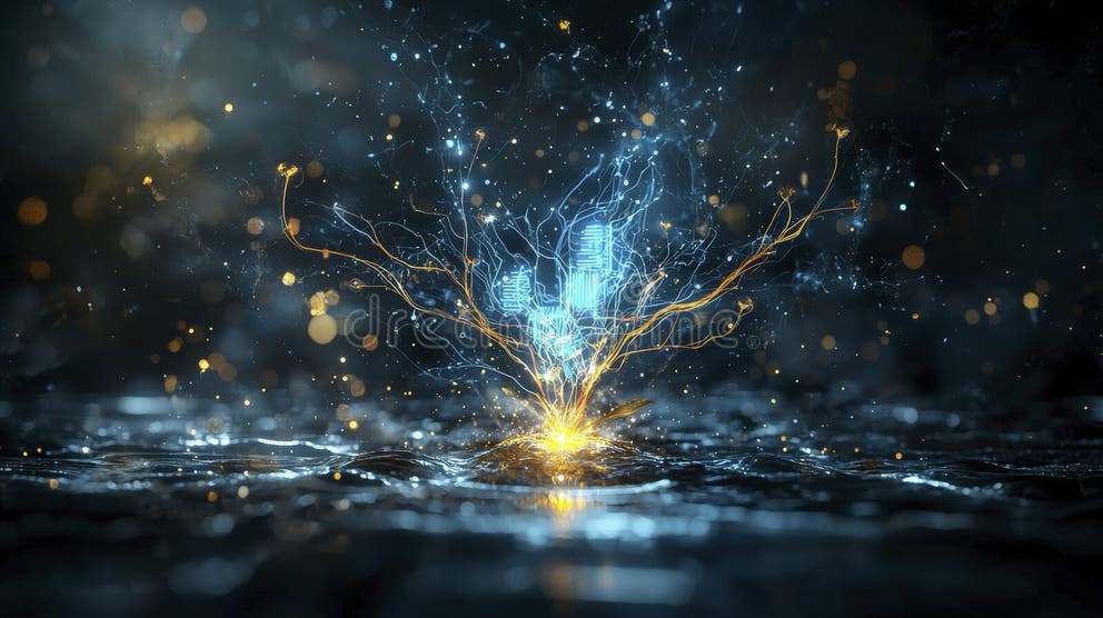 Data Growth Visualized As Glowing Upward Flowing Streams in a Digital ...