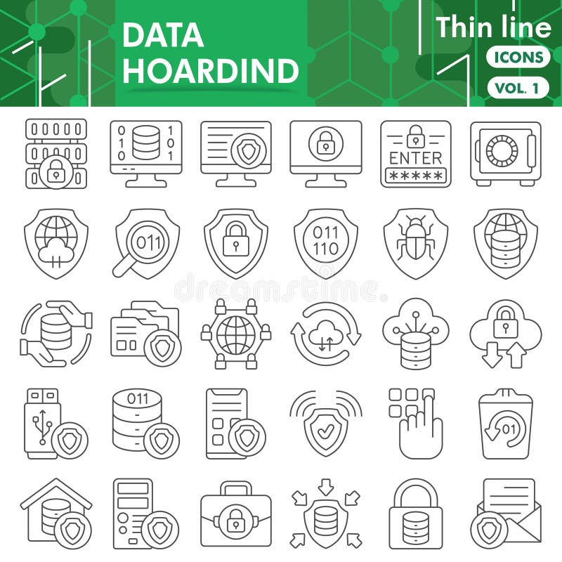 Data Hoarding Symbols Collection or Sketches. Files Storage Theme Icons ...