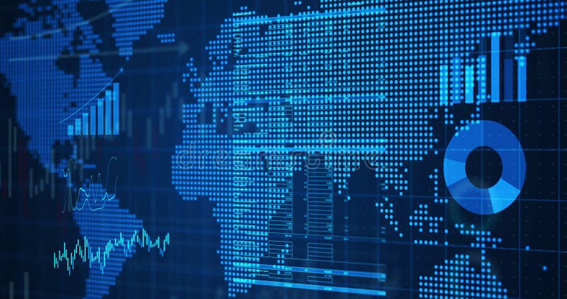 Data, Infographic and Map with Chart for Global Analytics or Statistics ...