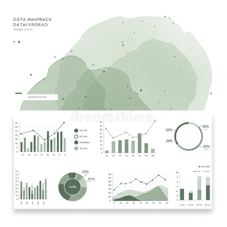 Data Infographic with a Muted Green Color Scheme, Featuring Various ...