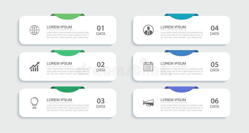 6 Data Infographics Rectangle Tab Index Template. Illustration Business ...