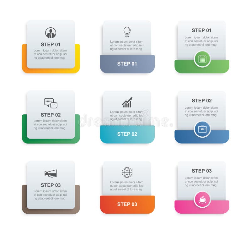 9 Data Infographics Square Tab Paper Index Template. Vector ...