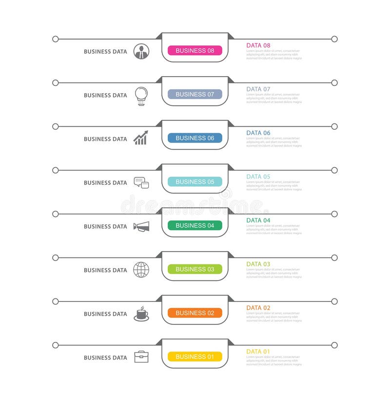 8 Data Infographics Tab Index Template with Thin Line Design. Vector ...