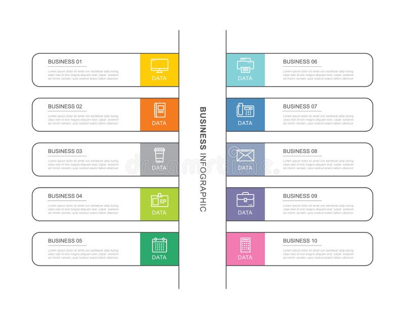 10 Data Infographics Tab Index Template with Thin Line Design. Vector ...
