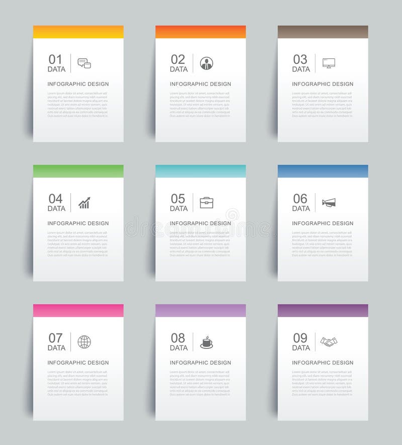 9 Data Infographics Tab Paper Index Template. Vector Illustration ...