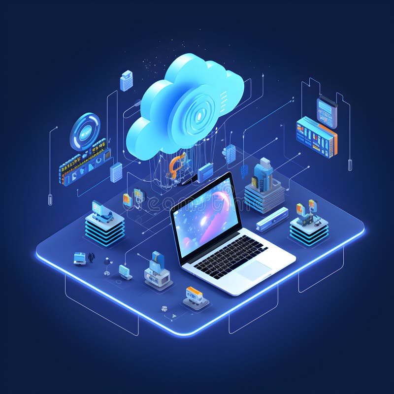 Data Information Technology Blue Isometric Data Center and Technology ...