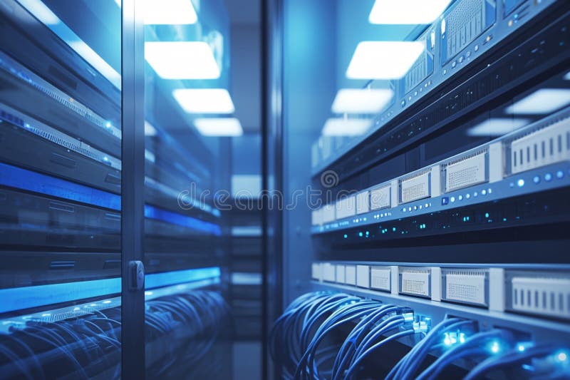 Data Infrastructure Network Server Room with Organized Computer ...