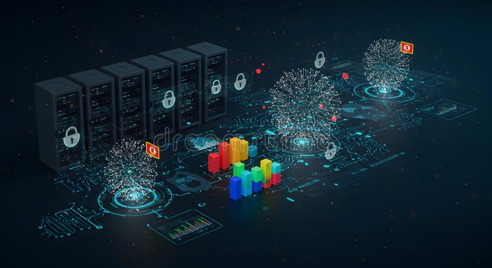 Data Infrastructure with Server Racks and Secure Networks for Analytical Processing Stock ...