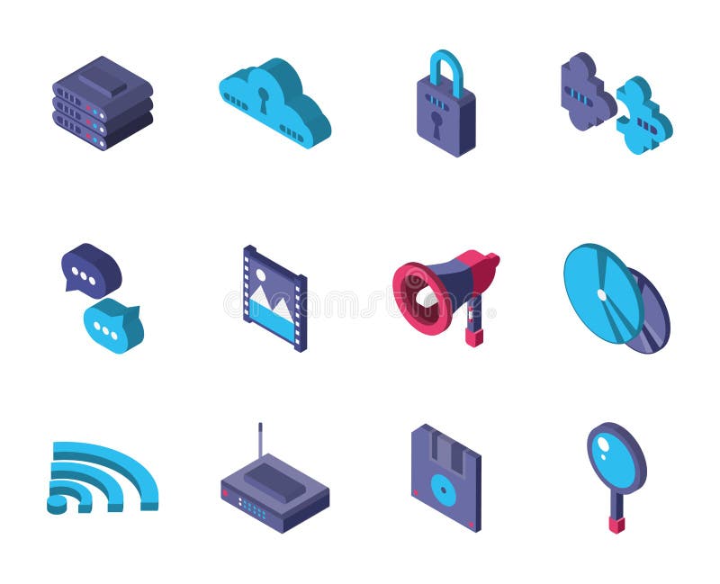 Data Internet Technology Isometric Icons Set Stock Vector ...