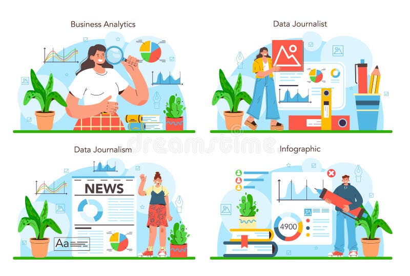 Data Journalism or Data-driven Journalism Concept Set. Big Data ...