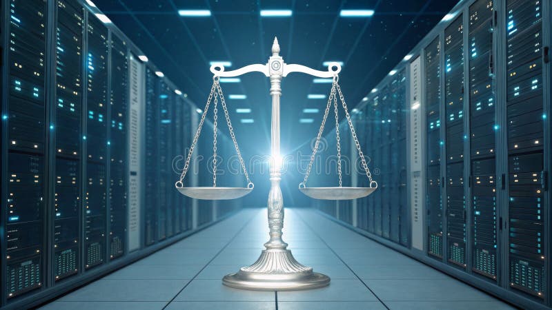 Data Justice Scales of Justice in Server Room, Cyber Law, Digital ...