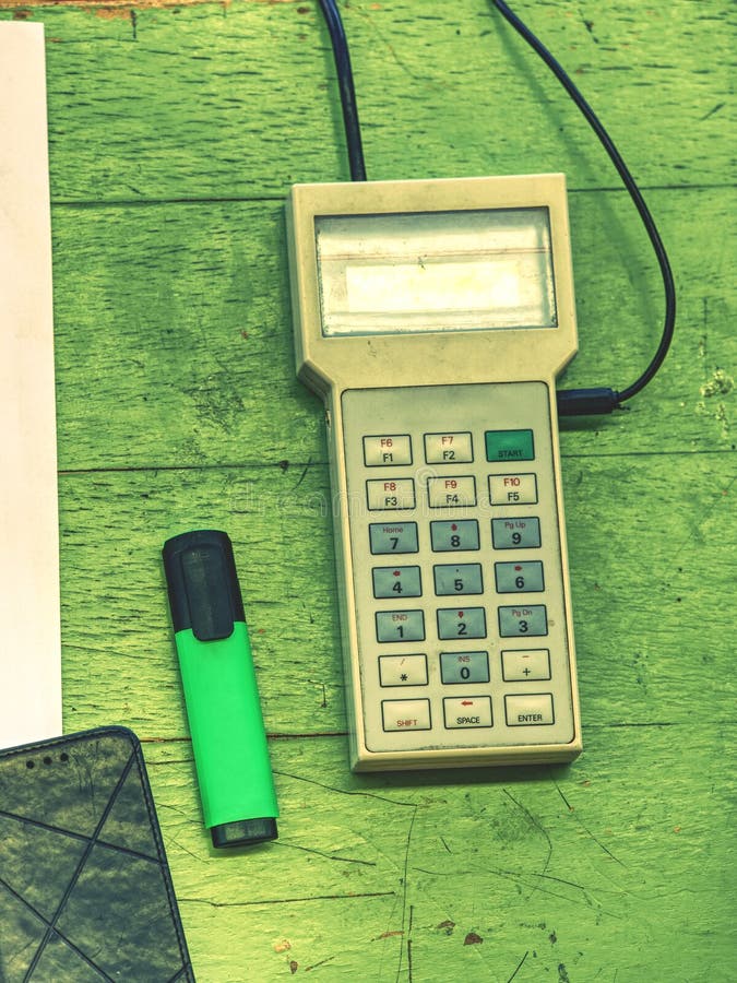 Data Keyboard Terminal on Wooden Board. Green Highlighter Stock Image ...