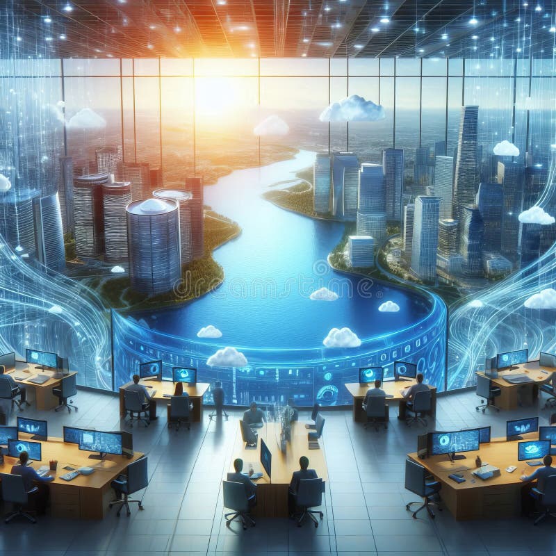 Data Lakes a Digital Lake with Data Streams Flowing into it Symb Stock ...