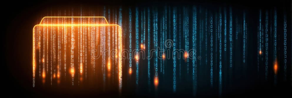 Data Leak Concept with Binary Code Flowing from a Folder Icon Against a Dark Background in a ...