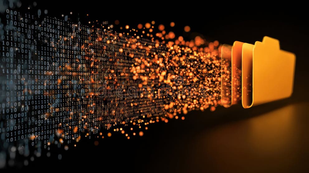 Data Leak Represented with Flowing Binary Code from Folder Icon Illustrating Cybersecurity Risks ...