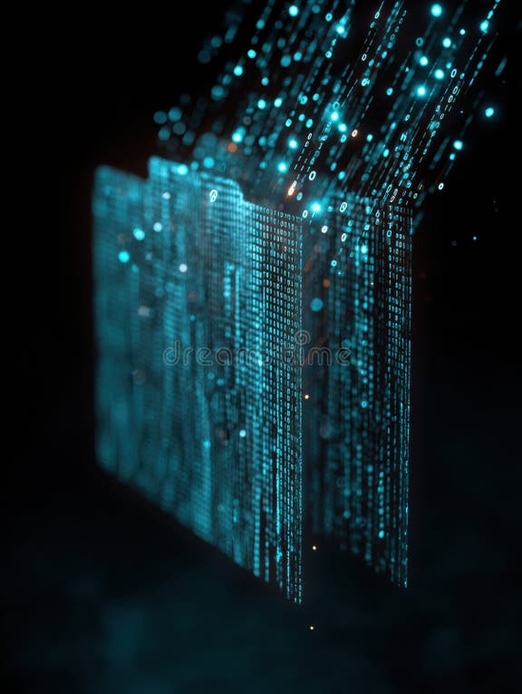 Data Leak Visualization with Binary Code Cascading from a Folder Icon ...