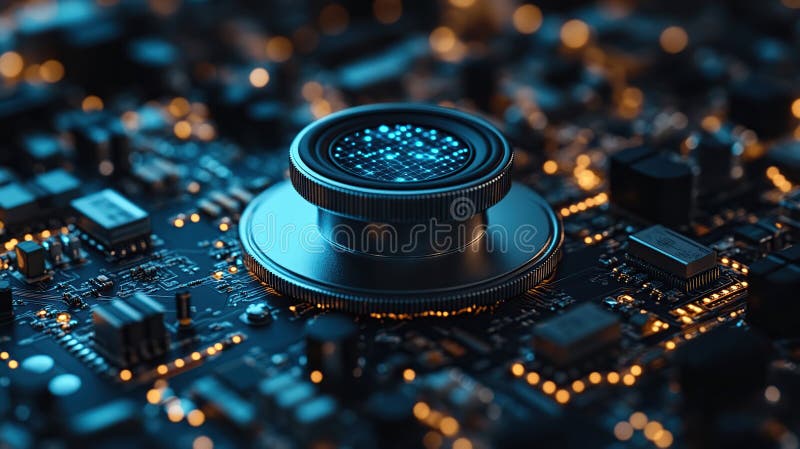 Data Lens on Circuit Board, Glowing, Tech Background, AI Concept Stock ...