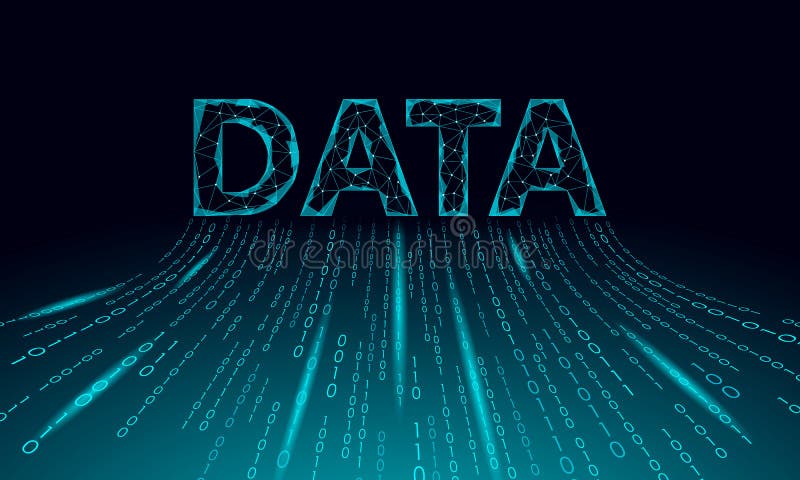 Data Lettering 3D Glowing Geometric Inscription. Digital Computing ...