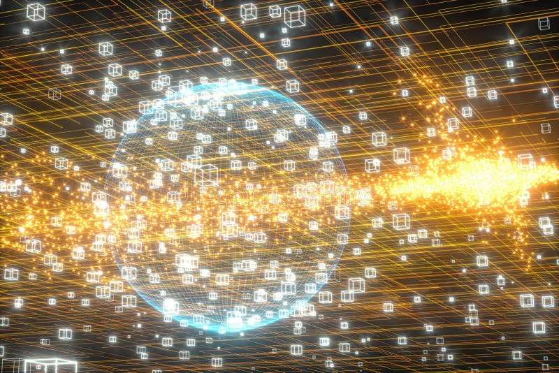 Data Lines and Earth Model,glowing Lines and Cubes,3d Rendering Stock ...