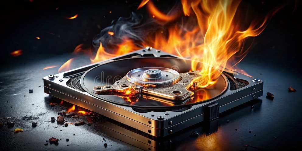 Data Loss Disaster a Burning Hard Drive Vividly Illustrates the Risks ...