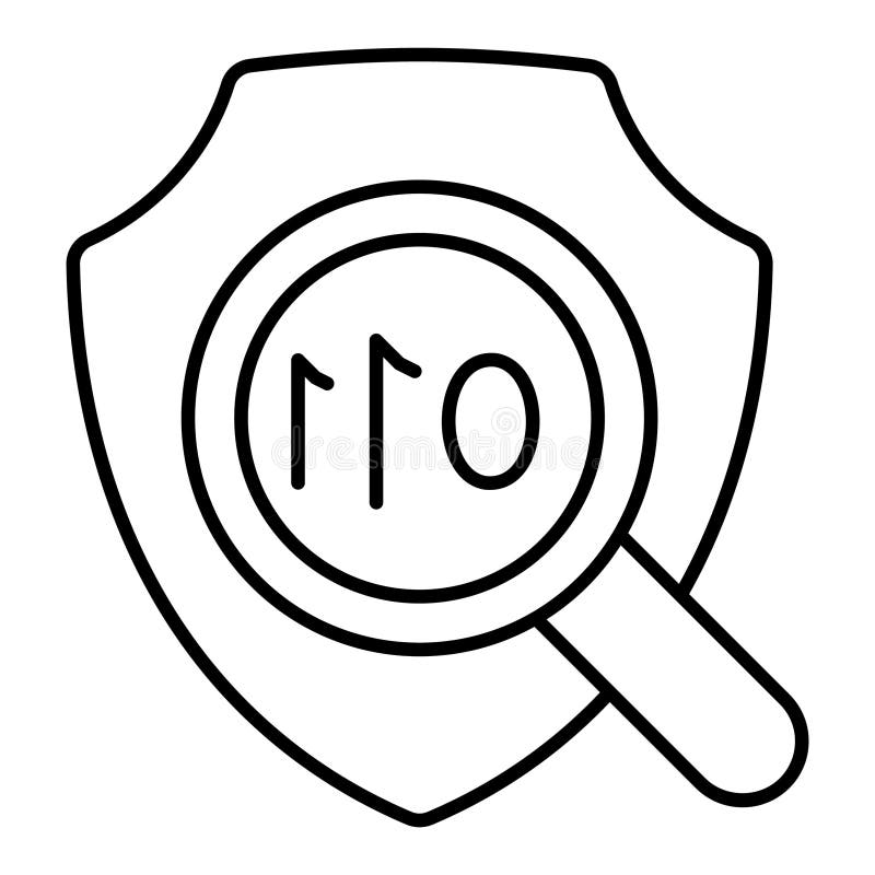 Data with Magnifier on Emblem Thin Line Icon, Data Encryption Concept ...