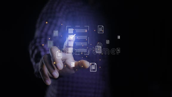 Data Management , Checklist Online Documentation Concept. Businessman Checking Mark on Checklist ...