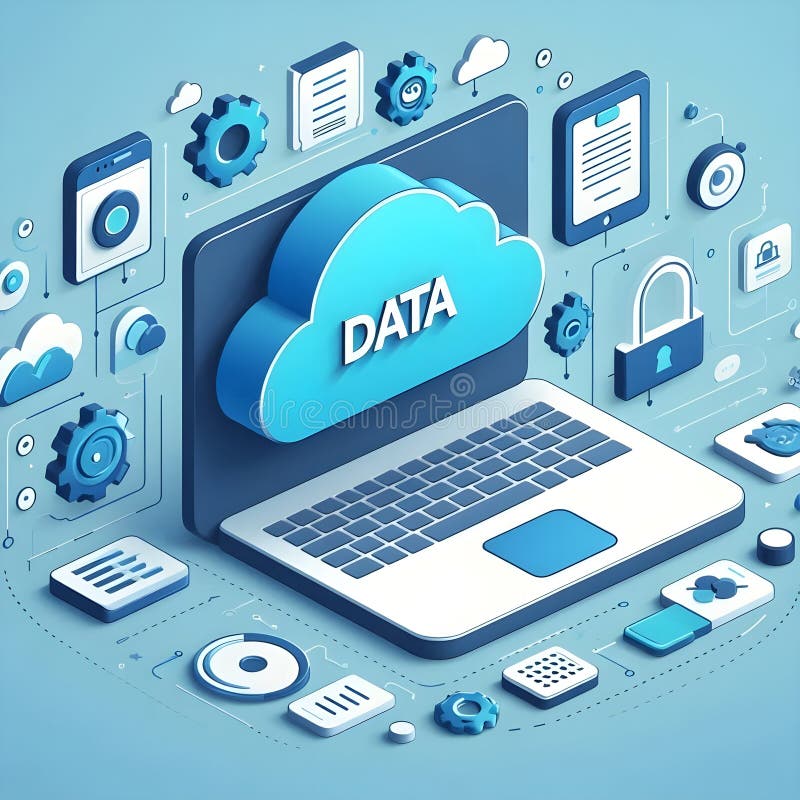 Data Management - the Cloud Computing Revolution Stock Illustration - Illustration of data ...
