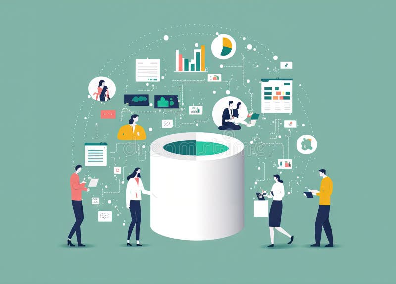 Data Management Concept with People Analysing the Graphs. Business and ...