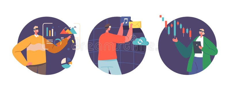 Data Management in Cyberspace Isolated Round Icons or Avatars with ...