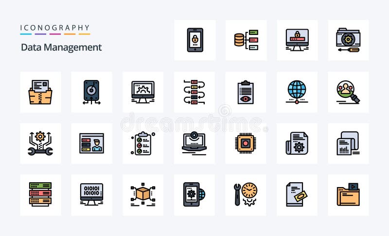 25 Data Management Line Filled Style Icon Pack Stock Vector ...