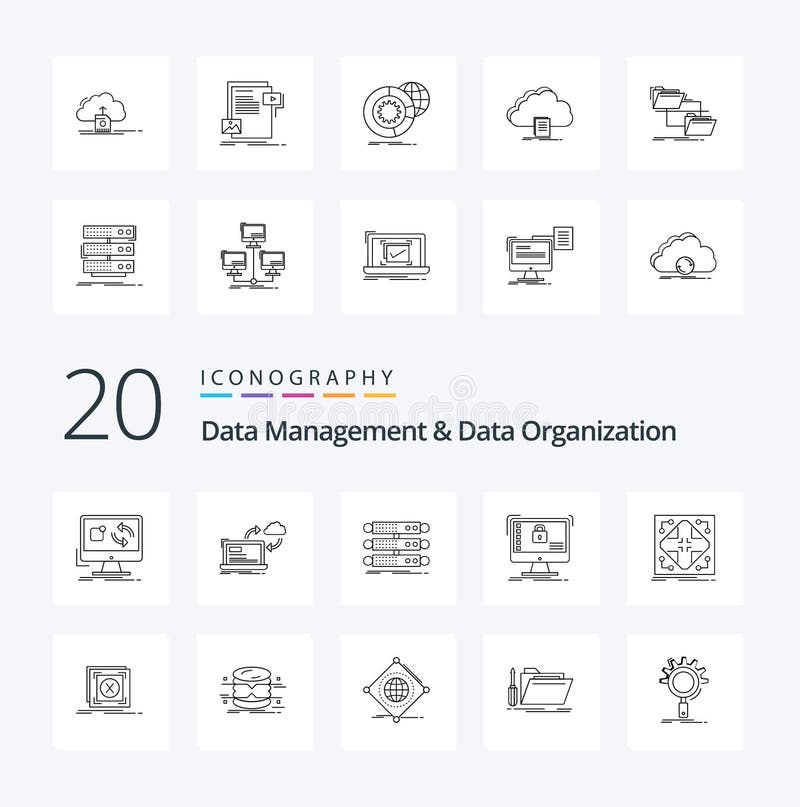 20 Data Management and Data Organization Line Icon Pack. Like Safe ...