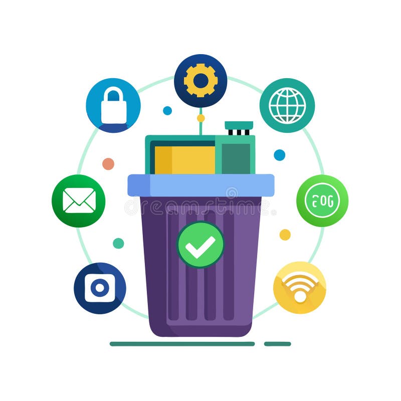 Data Management and Security: Conceptual Illustration with Trash Bin ...