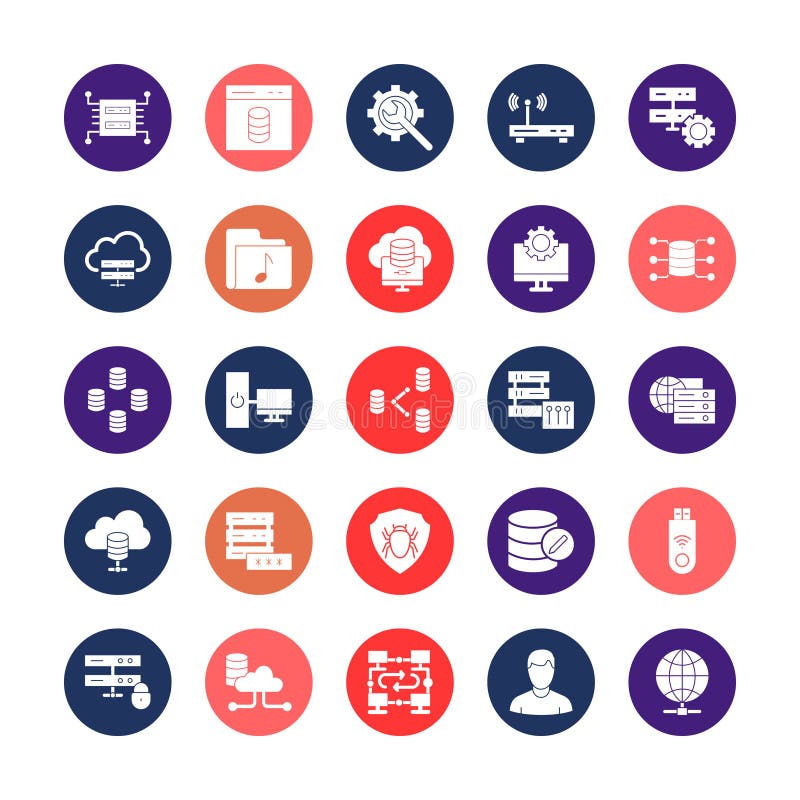 Data Management and Server Icons Pack Consist with Data Backup, Data Recovery, Data Sharing ...