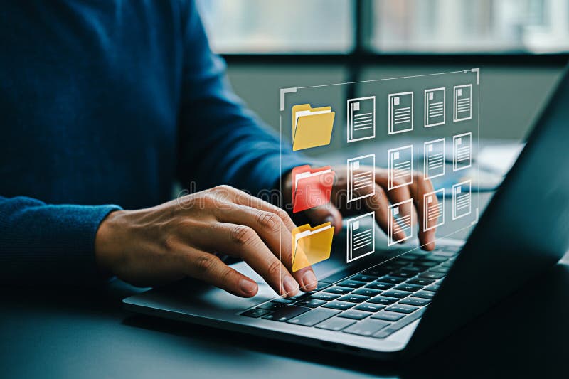 Data Management System on Laptop for Organizing Files and Documents ...