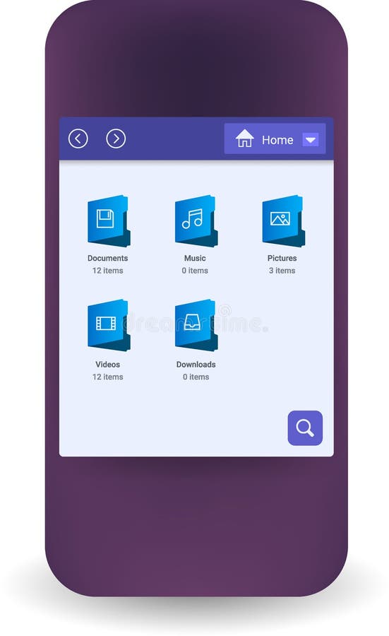 Data Manager App Interface with Folder Icons and Navigation Toolbar ...