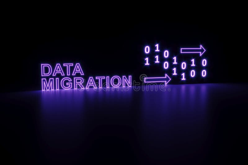 DATA MIGRATION Neon Concept Self Illumination Background 3D Stock ...