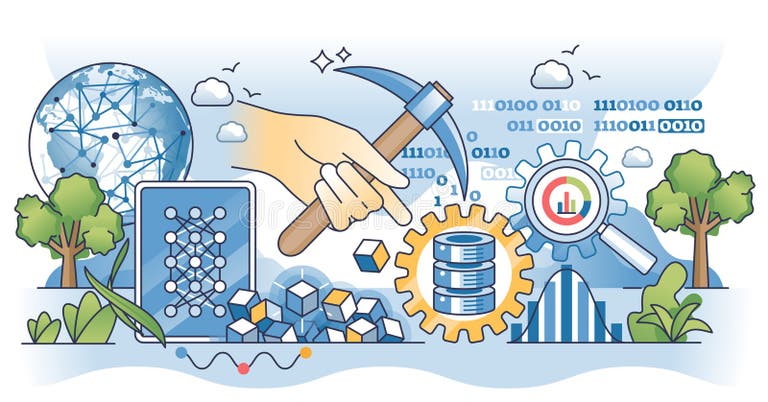 Data Mining As Sorting Large Digital Information Amount Outline Hands Concept Stock Vector