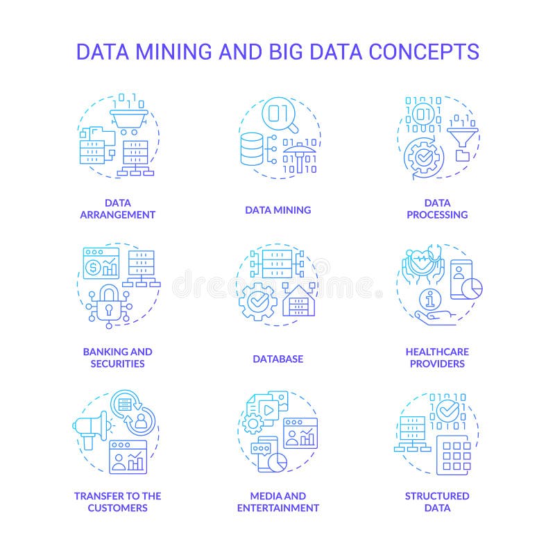 Data Mining and Big Data Blue Gradient Concept Icons Set Stock Vector ...