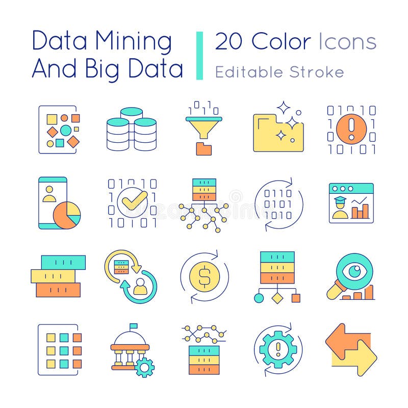 Data Mining and Big Data RGB Color Icons Set Stock Vector ...