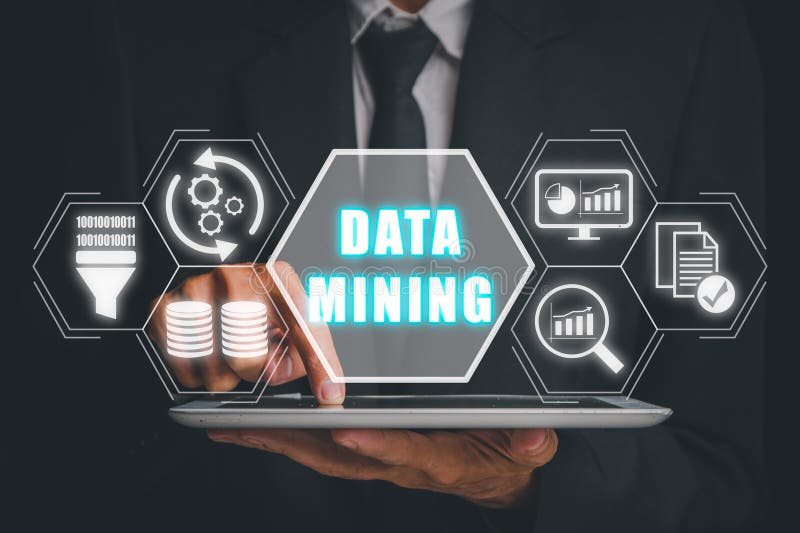 Businessman Using Tablet with Data Mining Icon on VR Screen, Internet ...