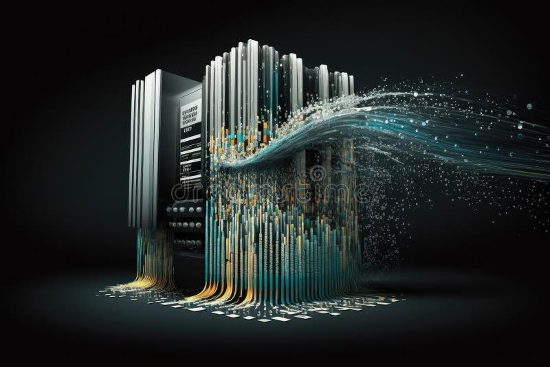 Data Mining Machine In Action With Streams Of Data Flowing Into It