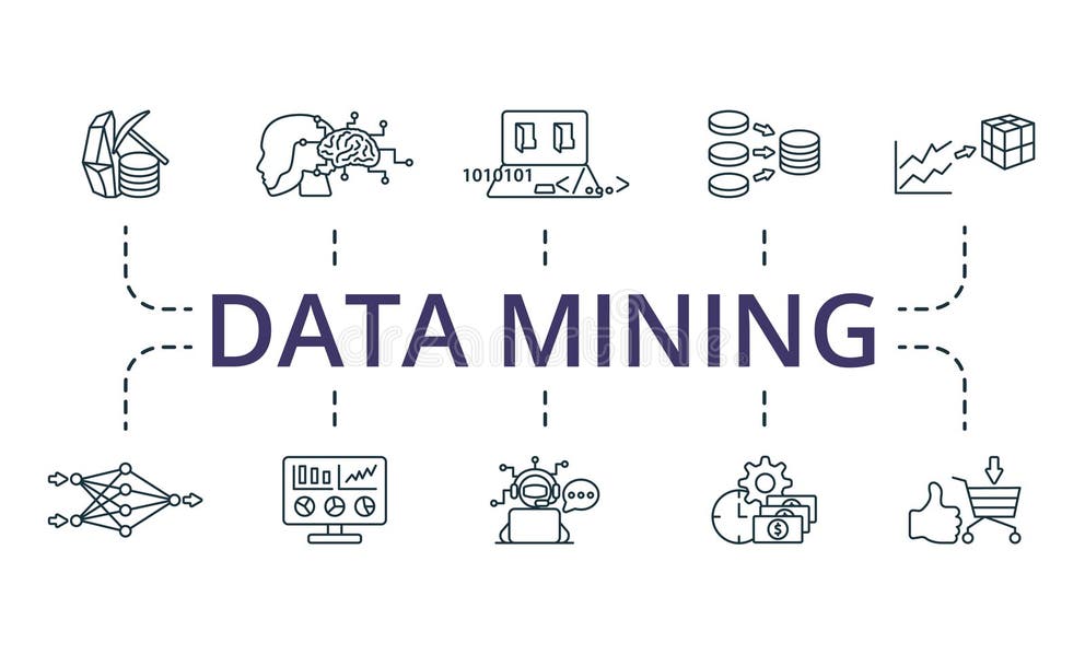 Data Mining Outline Set. Creative Icons: Data Minig, Machine Learning ...
