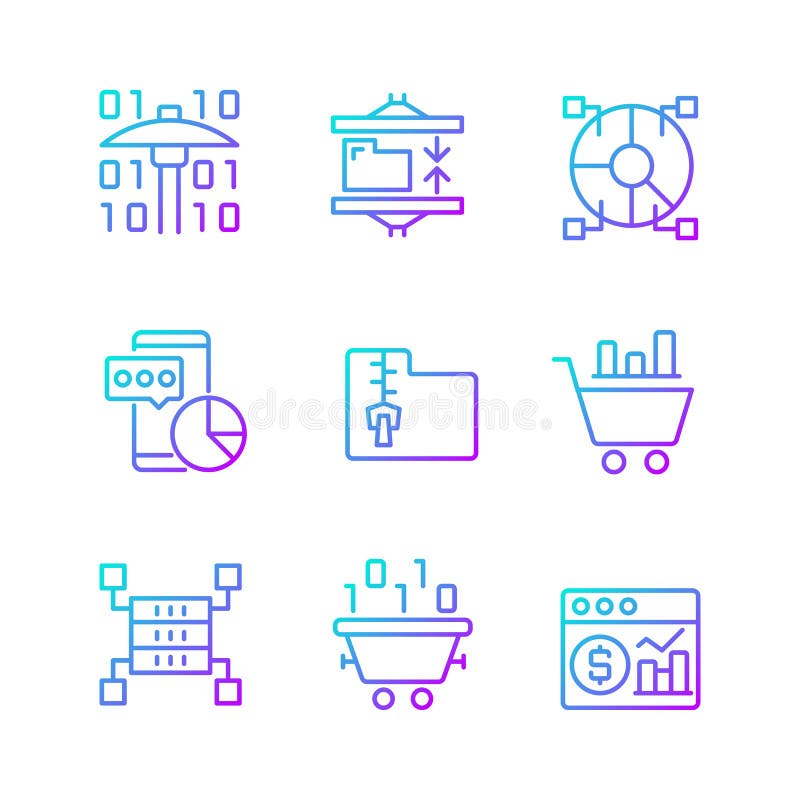 Data Mining Processes Gradient Linear Vector Icons Set Stock Vector
