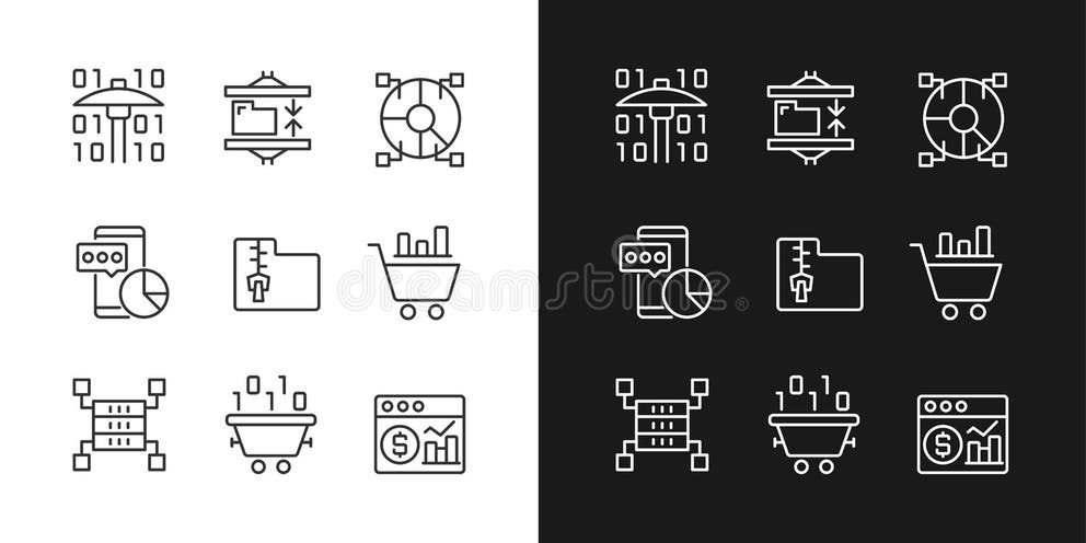 Data Mining Processes Linear Pixel Perfect Icons Set for Dark and Light ...