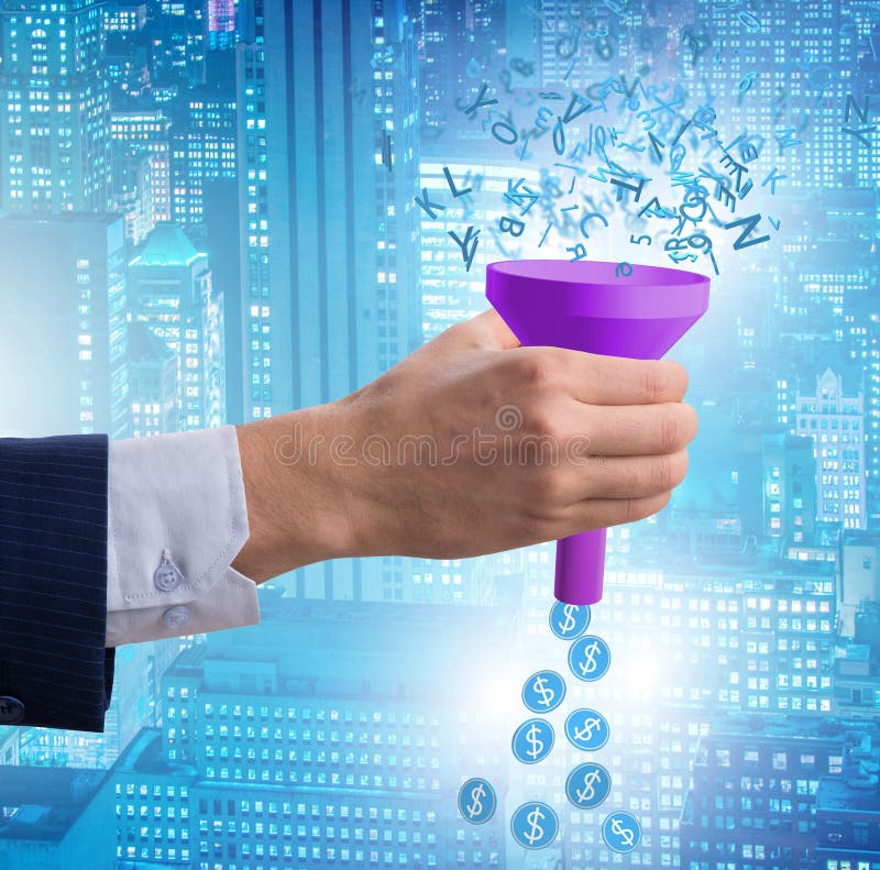 Data Monetization Concept with Funnel and Businessman Stock Photo ...