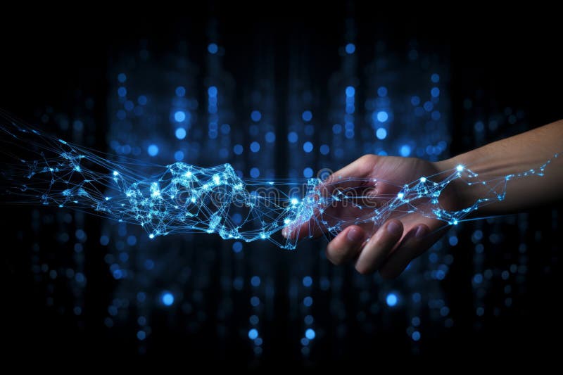 Data Network. AI, ML and Robotic Hands - Symbolizing Data Exchange and ...