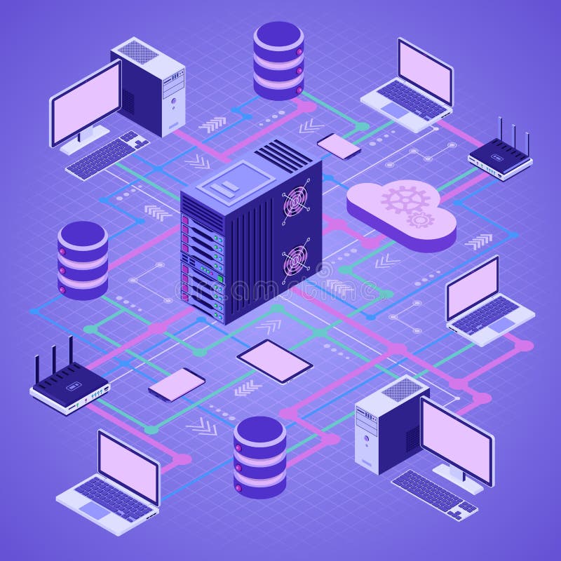 Data Network Cloud Computing Technology Isometric Stock Vector Illustration Of Internet