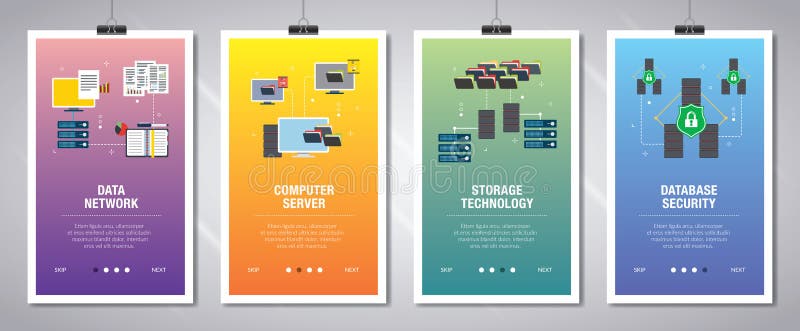 Data Network, Computer Server and Database Security Stock Vector - Illustration of data, flat ...