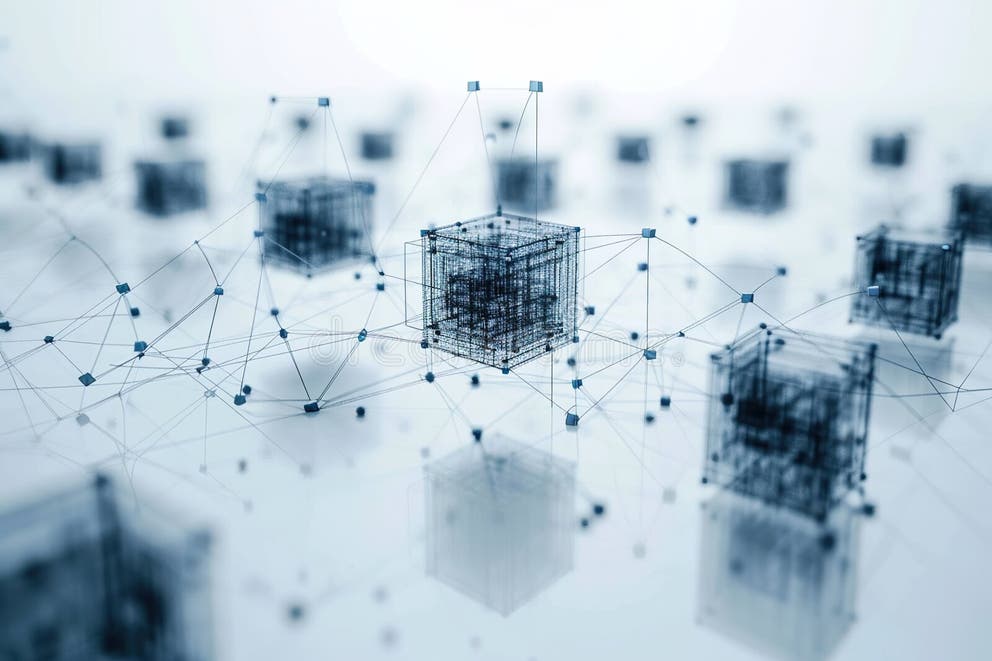 A Data Network of Cube, Connected a Small Neural Network. Stock ...